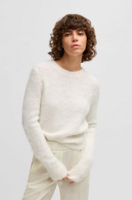 BOSS - Crew-neck sweater in a soft alpaca blend - White