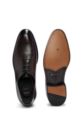 BOSS - Leather Oxford shoes with burnished effect - Dark Brown