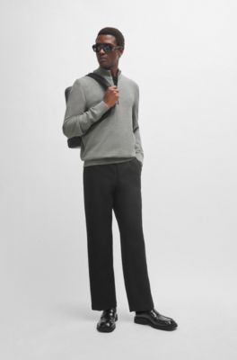 BOSS - Quarter-zip cotton sweater with knitted structure