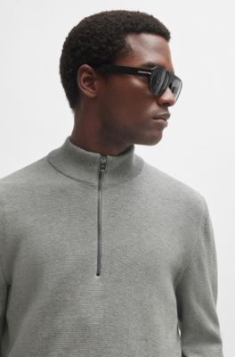 BOSS - Quarter-zip cotton sweater with knitted structure