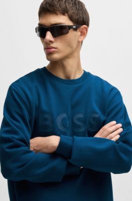BOSS - Stretch-cotton sweatshirt with sandwich logo - Dark Blue