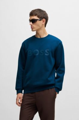 BOSS - Stretch-cotton sweatshirt with sandwich logo - Dark Blue