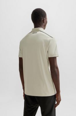 BOSS - Performance-stretch polo shirt with contrast logo - Light Beige
