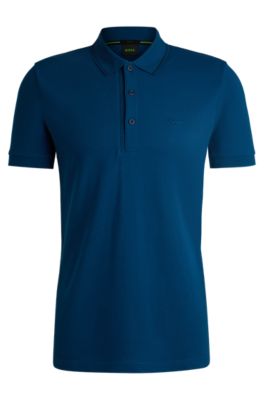 BOSS - Cotton-piqué slim-fit polo shirt with tonal logo - Dark Blue
