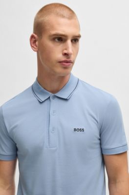 BOSS - Cotton-piqué slim-fit polo shirt with tonal logo - Light Blue