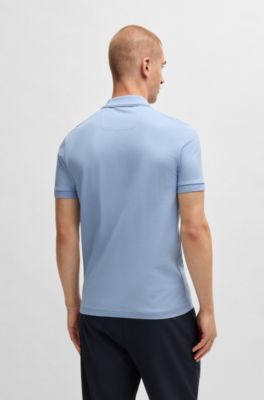 BOSS - Cotton-piqué slim-fit polo shirt with tonal logo - Light Blue