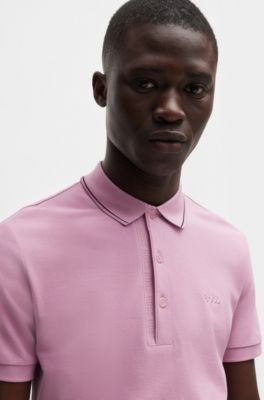 BOSS - Cotton-piqué slim-fit polo shirt with tonal logo - Light Purple