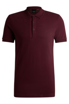 BOSS - Cotton-piqué slim-fit polo shirt with tonal logo - Dark Red