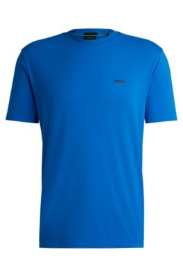 BOSS - Stretch-cotton regular-fit T-shirt with contrast logo - Blue