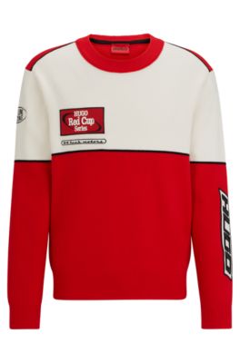 HUGO - Colour-blocked sweater with racing-inspired badges - Red
