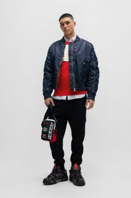 HUGO - Colour-blocked sweater with racing-inspired badges - Red