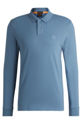 BOSS - Stretch-cotton slim-fit polo shirt with logo patch - Light Blue