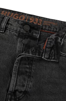 HUGO - Modern-fit wide-leg jeans in black denim - Dark Grey