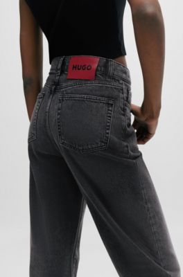 HUGO - Modern-fit wide-leg jeans in black denim - Dark Grey