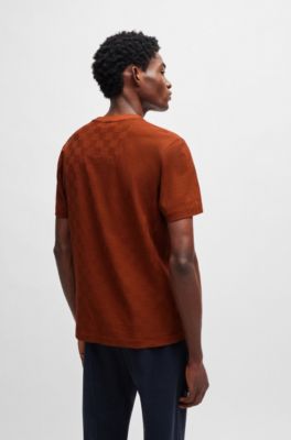BOSS - Porsche x BOSS mercerised-cotton T-shirt with check jacquard - Red