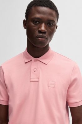 BOSS - Polo slim fit de algodón elástico con parche de logo - Rosa claro