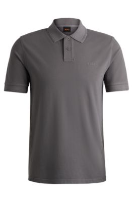 BOSS - Cotton-piqué polo shirt with logo print - Dark Grey