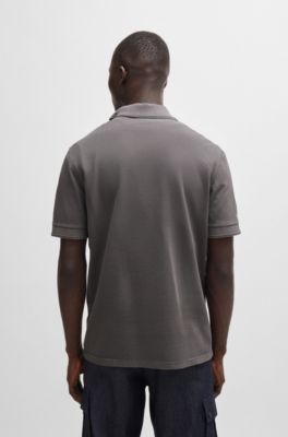BOSS - Cotton-piqué polo shirt with logo print - Dark Grey