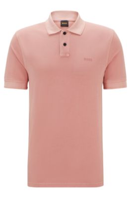 BOSS - Polo de piqué de algodón con logo estampado - Rosa claro