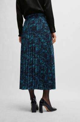 BOSS - A-line plissé skirt in regular fit with seasonal print - Blue ...