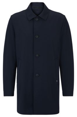 BOSS - Regular-fit button-up coat in stretch material - Dark Blue