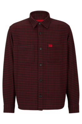 HUGO - Oversized-fit shirt in checked cotton flannel - Dark Red