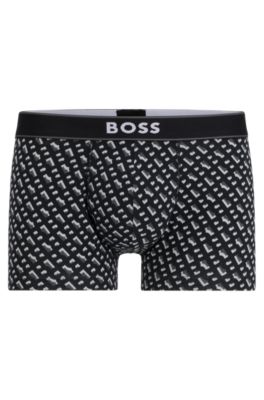 BOSS - Stretch-cotton regular-rise trunks with seasonal print - Grey