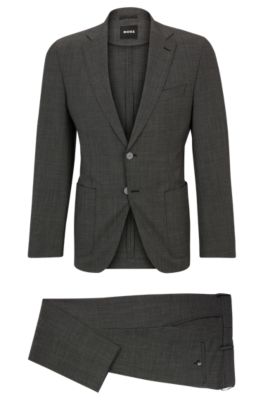BOSS - Slim-fit suit in micro-patterned virgin wool - Dark Grey