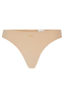 BOSS - Stretch-jersey string briefs with flocked logo - Light Beige