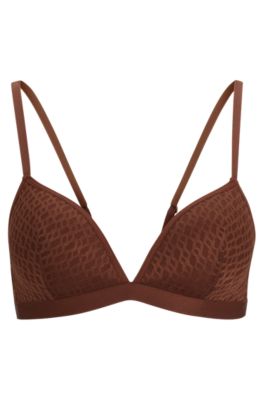 BOSS - Padded triangle bra with monogram pattern and adjustable straps ...