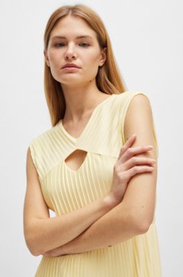 BOSS - Sleeveless dress in high-shine plissé fabric - Light Yellow