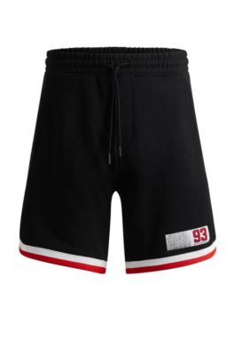 HUGO - Cotton-terry shorts with varsity-style logo - Black