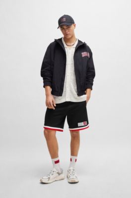 HUGO - Cotton-terry shorts with varsity-style logo - Black
