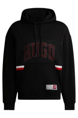 HUGO - Cotton-terry relaxed-fit hoodie with sporty logo - Black