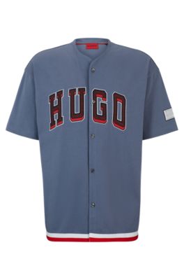 HUGO - Oversized-fit basketball T-shirt with varsity-style branding - Blue
