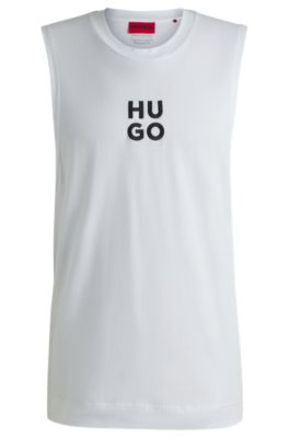 HUGO - Cotton-jersey tank top with stacked logo embroidery - White
