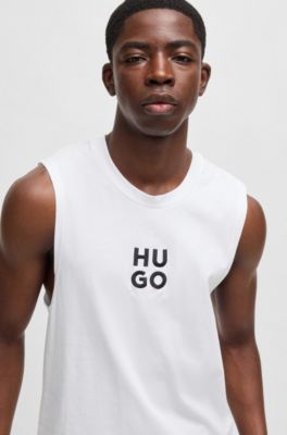 HUGO - Cotton-jersey tank top with stacked logo embroidery - White
