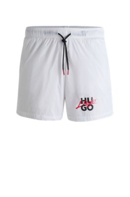 HUGO - Fully lined swim shorts with stacked logo - White