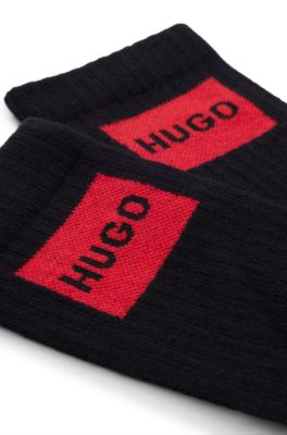 HUGO - Two-pack of short socks with red logo labels - Black