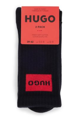 HUGO - Two-pack of short socks with red logo labels - Black