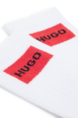 HUGO - Two-pack of short socks with red logo labels - White