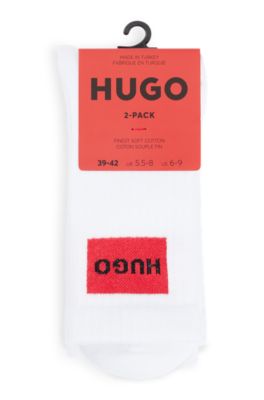 HUGO - Two-pack of short socks with red logo labels - White