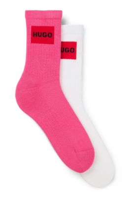 HUGO - Pakke med to par korte sokker med røde logoer - Hvid / Pink