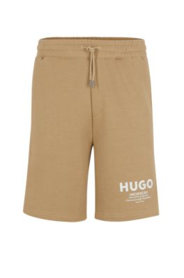 HUGO - Loose-fit shorts in cotton terry with logo print - Beige