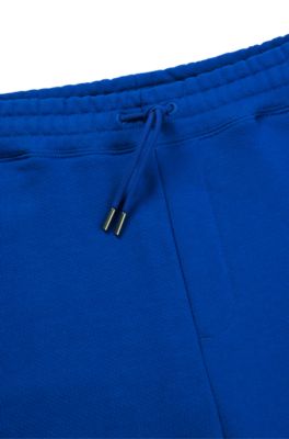 HUGO - Cotton-terry shorts with drawstring and logo print - Blue