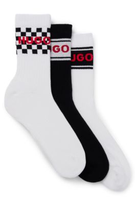 HUGO - Three-pack of short logo socks in a cotton blend - White / Black