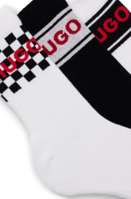 HUGO - Three-pack of short logo socks in a cotton blend - White / Black