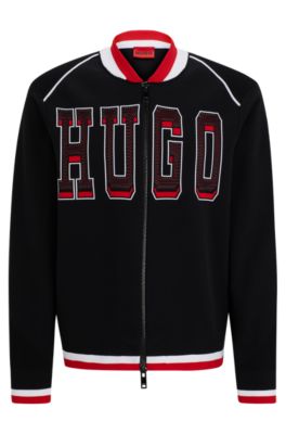 HUGO - Relaxed-fit bomber jacket with sporty logo - Black