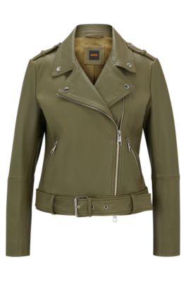 Hugo boss green leather jacket store