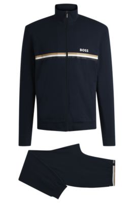 BOSS - Stretch-cotton loungewear set with signature stripes and logos ...